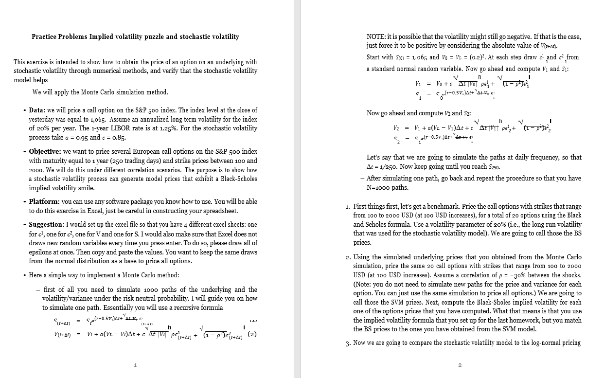 Practice Problems Implied volatility puzzle and | Chegg.com