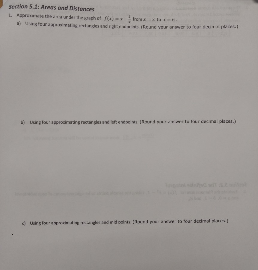 Solved Section 5.1: Areas and Distances 1. Approximate the | Chegg.com
