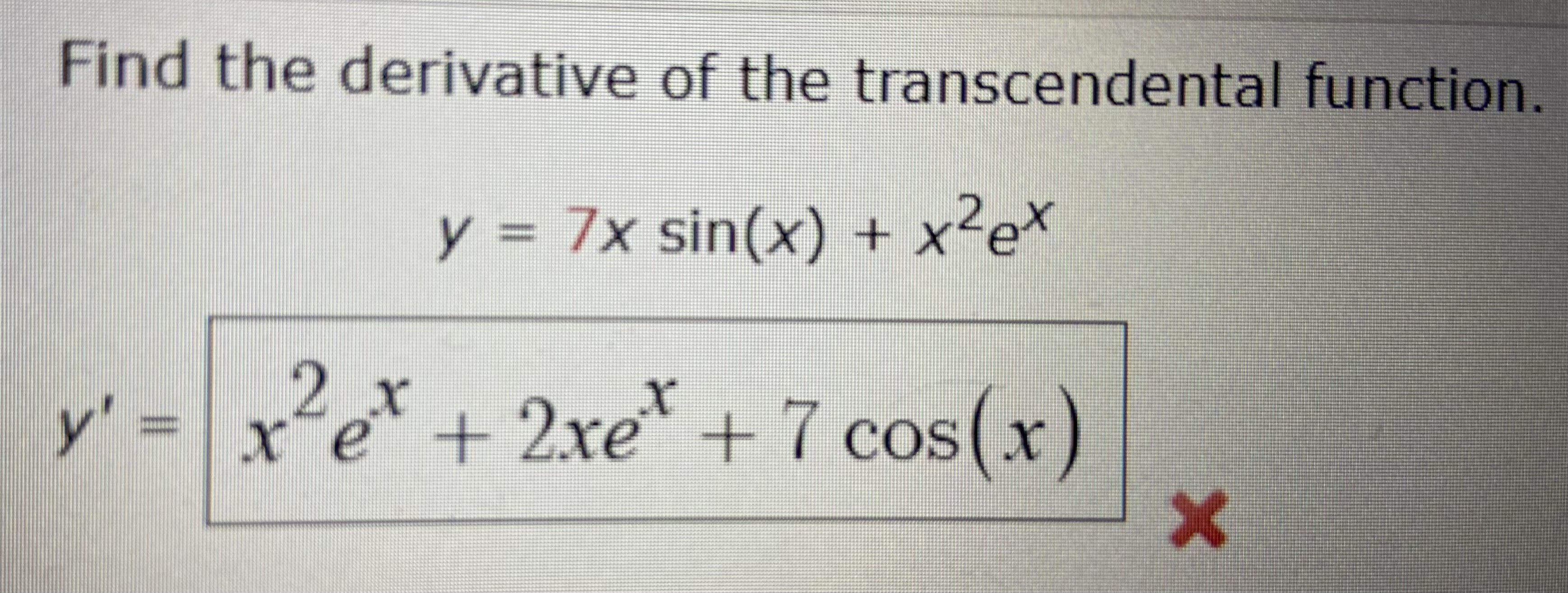 Solved Find the derivative of the transcendental function. | Chegg.com