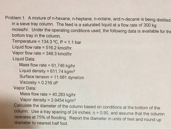 Solved Problem 1. A mixture of n-hexane, n-heptane, | Chegg.com