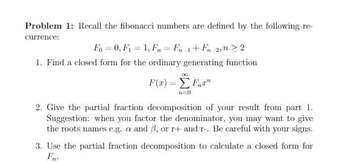 Solved Problem 1: Recall the fibonacci numbers are defined | Chegg.com