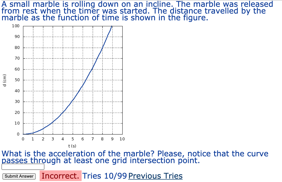 Solved A small marble is rolling down on an incline. The | Chegg.com