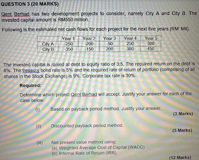 Qent Berhad has two development projects to consider, | Chegg.com