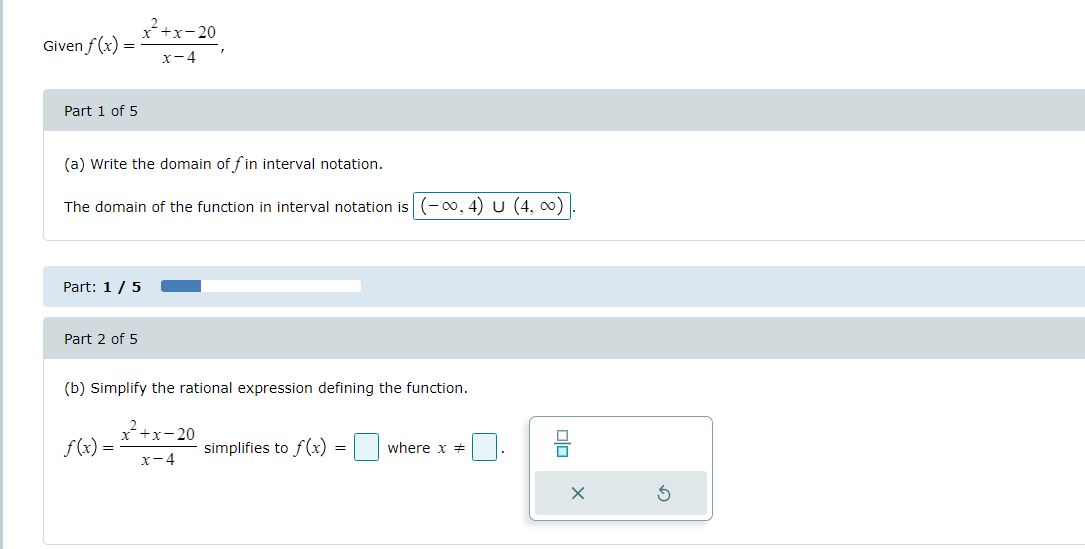 Solved Given f(x)=x−4x2+x−20 Part 1 of 5 (a) Write the | Chegg.com