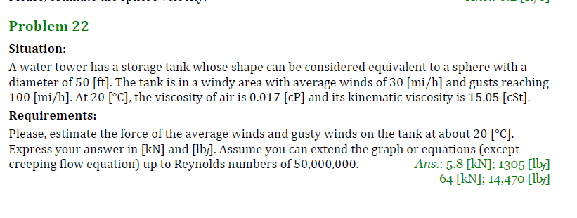 Solved Problem 22 Situation: A water tower has a storage | Chegg.com