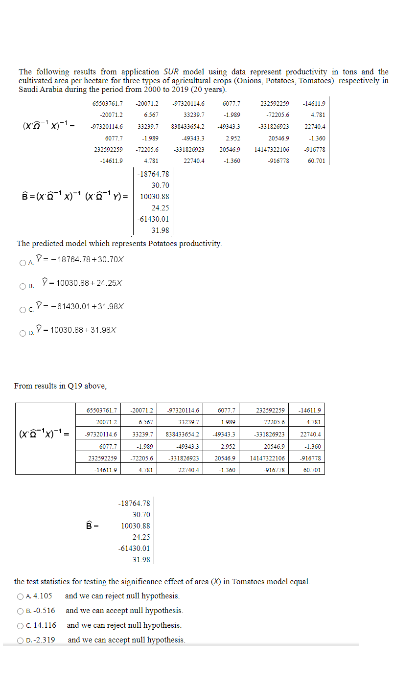 Solved The following results from application SUR model | Chegg.com