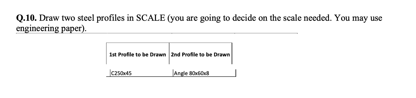 Solved Q.10. Draw two steel profiles in SCALE (you are going | Chegg.com