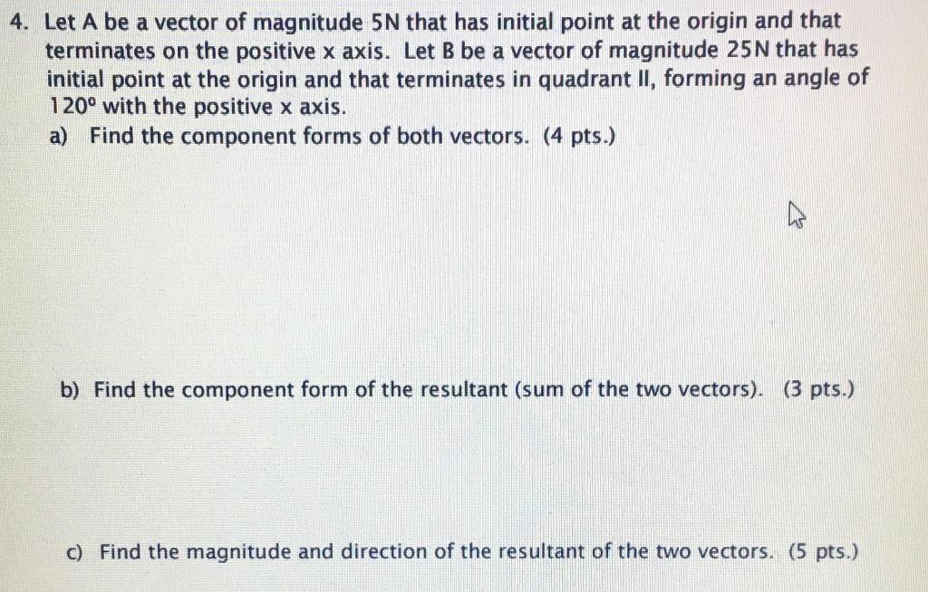 Solved 4. Let A be a vector of magnitude 5N that has initial | Chegg.com