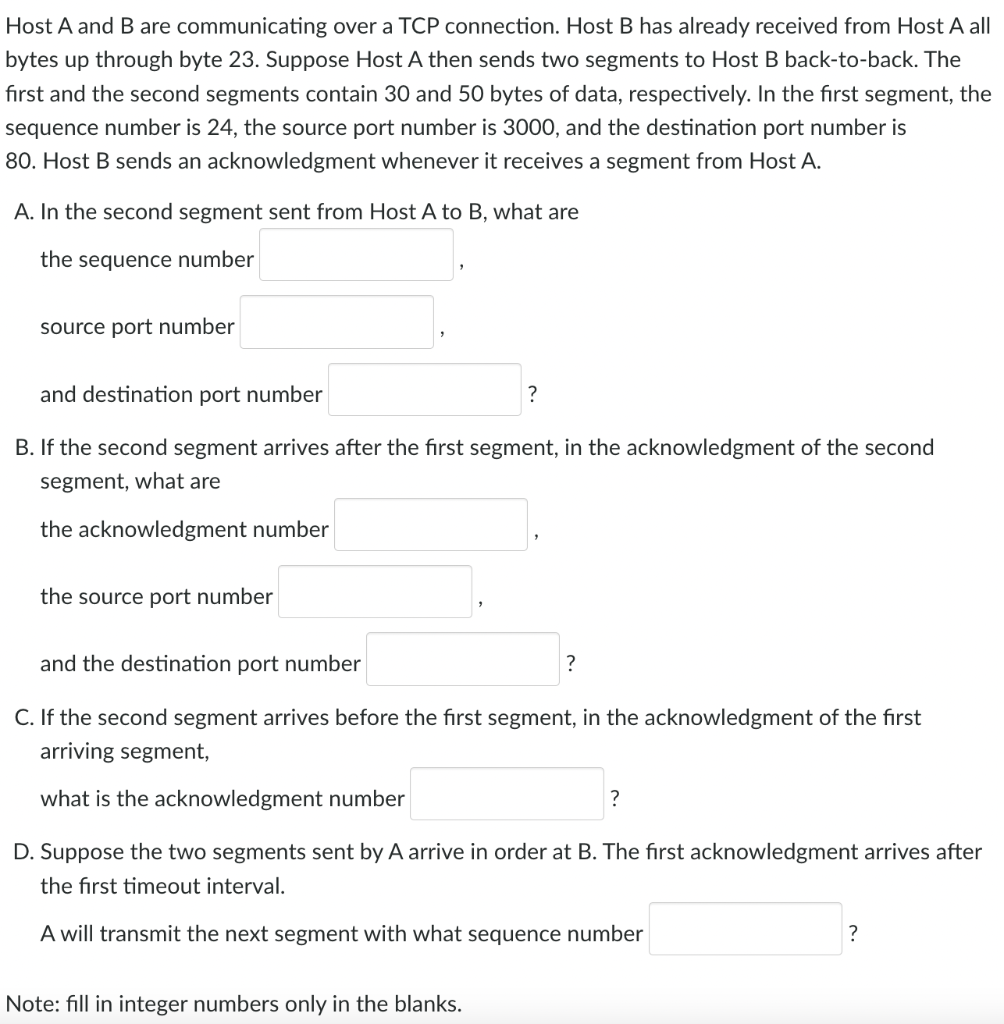 Solved Host A and B are communicating over a TCP connection. | Chegg.com