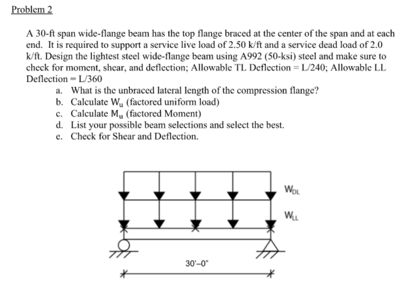 Solved A 30 -ft span wide-flange beam has the top flange | Chegg.com
