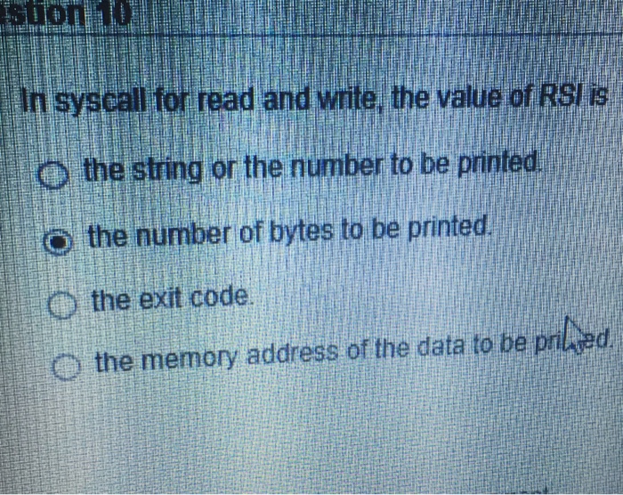 Solved In syscall for read and write, the value of RSI is | Chegg.com