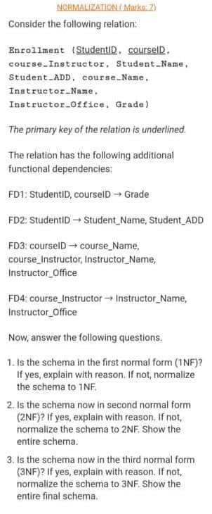 Solved NORMALIZATION..Marko: 2) Consider the following | Chegg.com