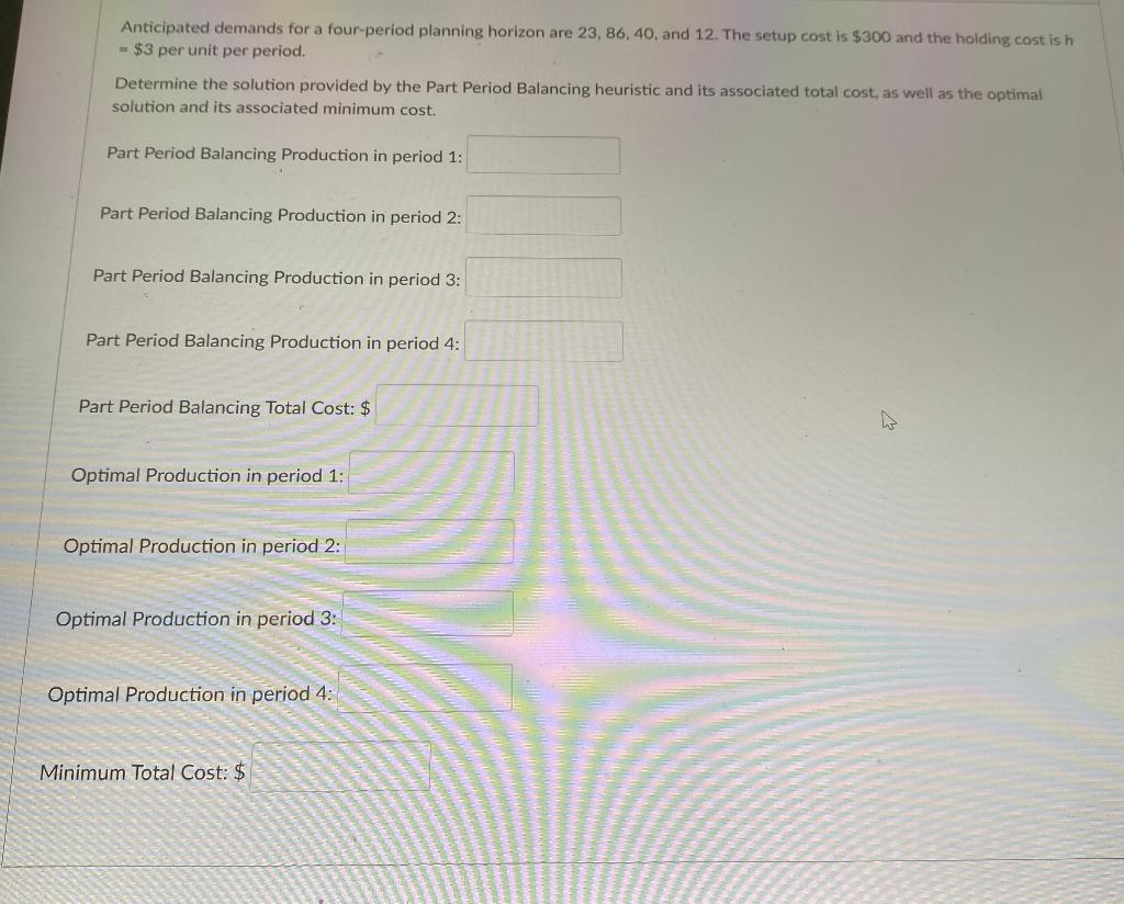 Solved Anticipated demands for a four-period planning | Chegg.com
