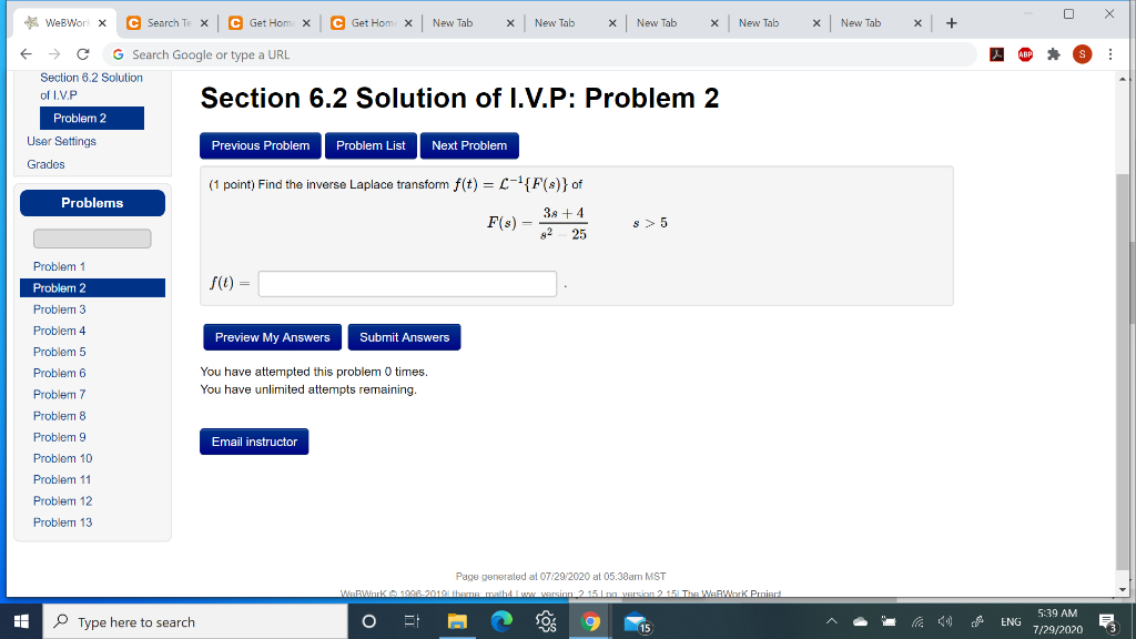 Solved WebWorx X New Tab New Tab x New Tab х ABP S Search Te | Chegg.com