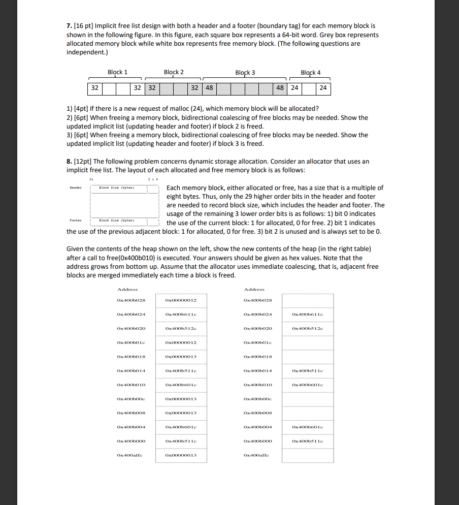 Solved 7. [16 pt] Implicit free list design with both a | Chegg.com
