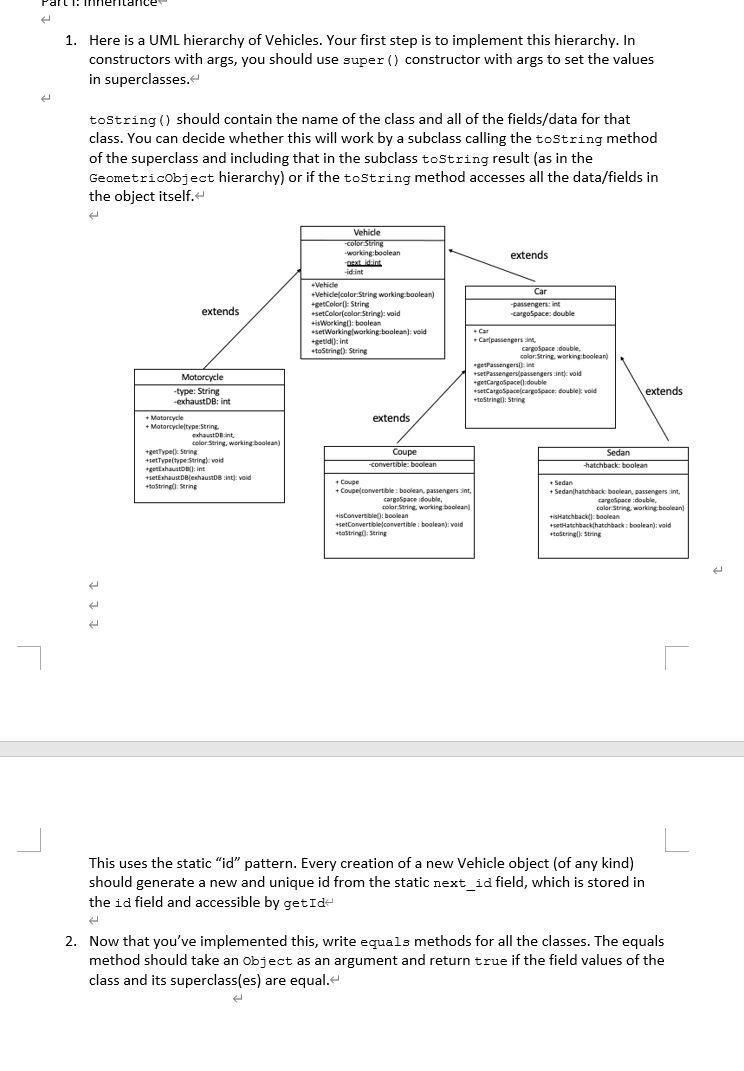 Solved Part 1: 1: Inheritan e 1. Here is a UML hierarchy of | Chegg.com