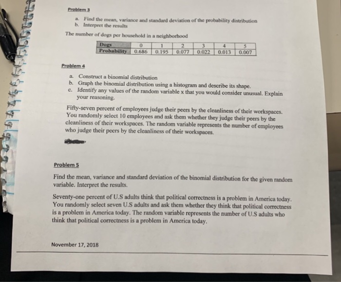 Solved Problem 3 a. b. Find the mean, variance and standard | Chegg.com