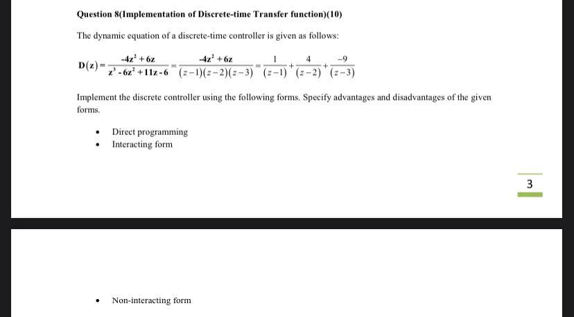 Solved Question 8(Implementation of Discrete-time Transfer | Chegg.com