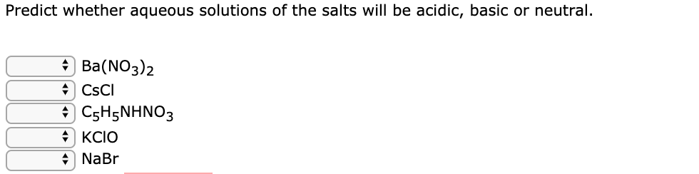 Solved Predict whether aqueous solutions of the salts will | Chegg.com