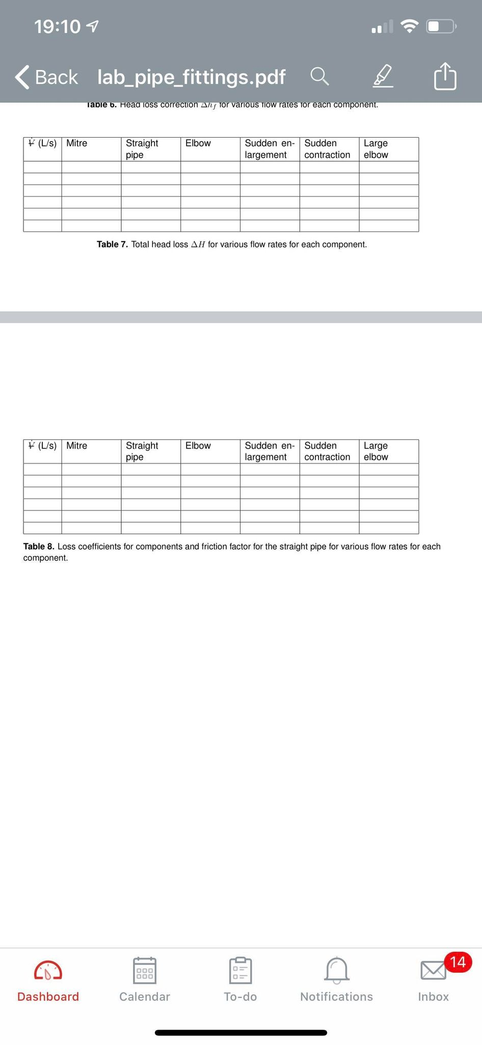 Solved 19:09 1 Back lab_pipe_fittings.pdf a MEE20003 FLUID | Chegg.com