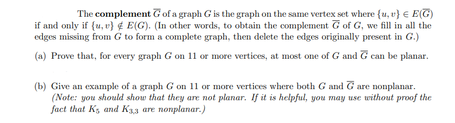 Solved The complement G of a graph G is the graph on the | Chegg.com