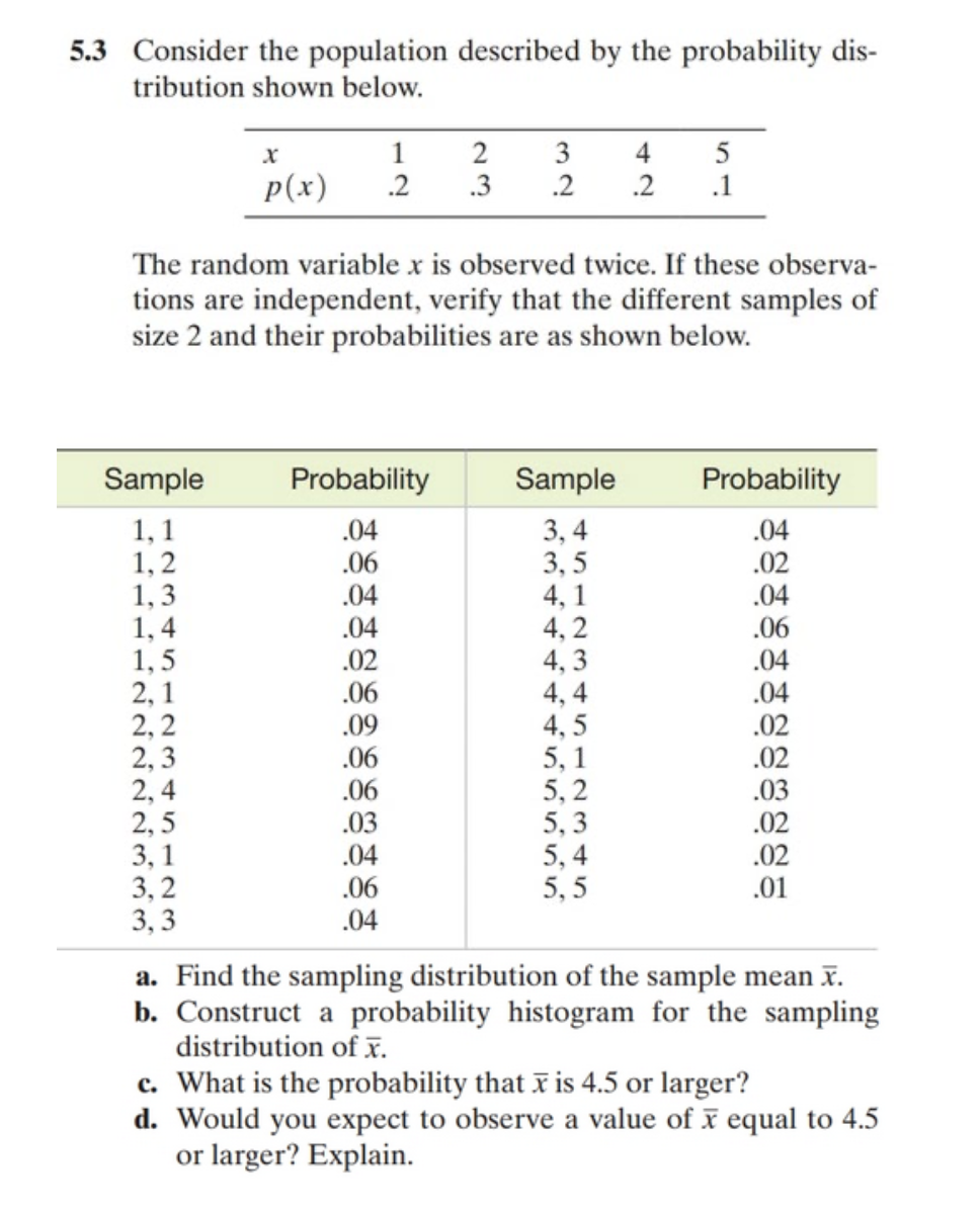 Solved 5.13 Refer to Exercise 5.3.a) Find the sampling | Chegg.com