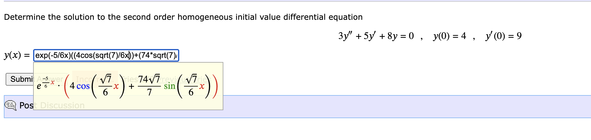 Solved Determine the solution to the second order | Chegg.com
