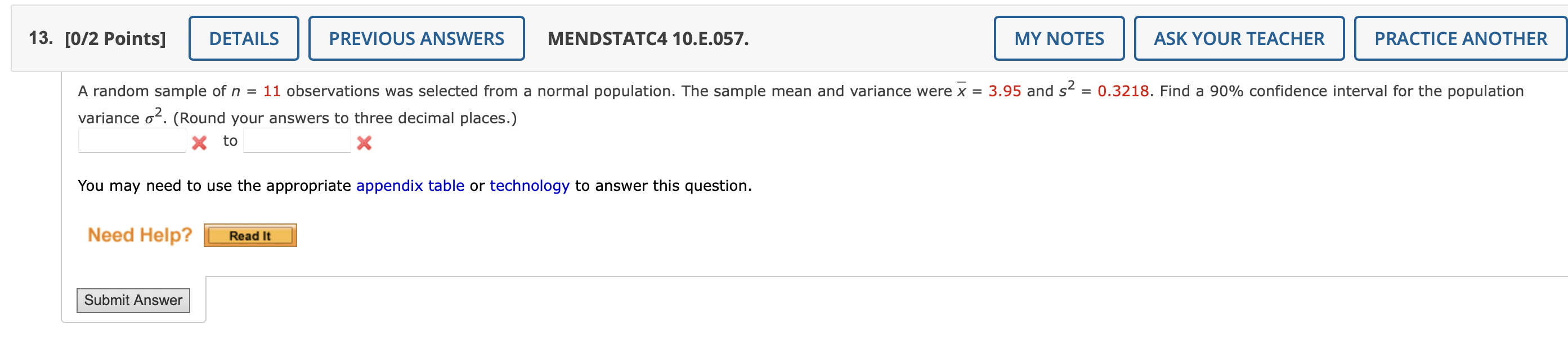 Solved variance σ2. (Round your answers to three decimal | Chegg.com