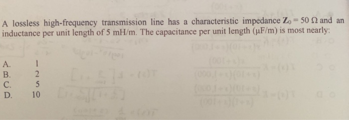 Solved A lossless high-frequency transmission line has a | Chegg.com