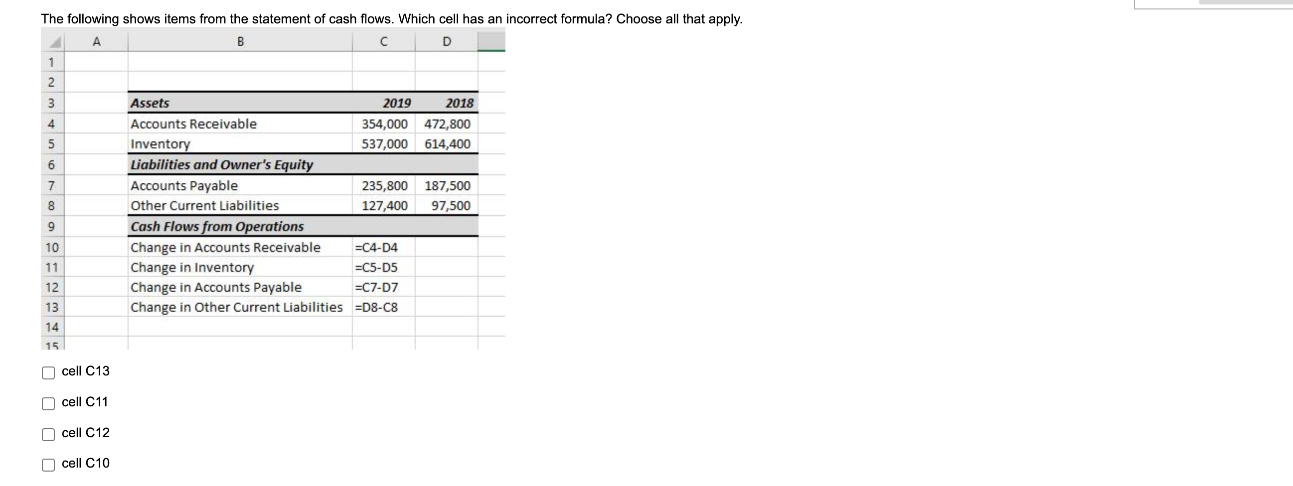 Solved cell C13 cell C11 cell C12 | Chegg.com