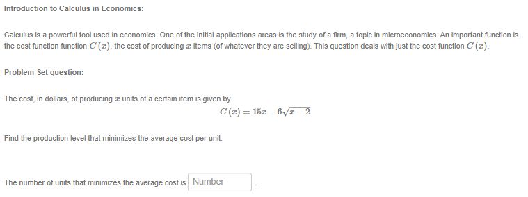 Solved Introduction to Calculus in Economics: Calculus is a | Chegg.com