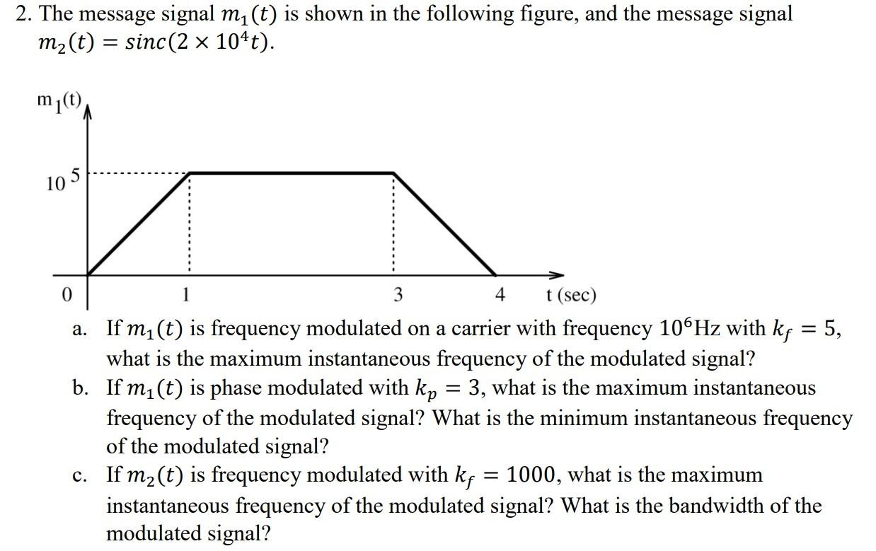 Solved 2. The message signal m1(t) is shown in the following | Chegg.com