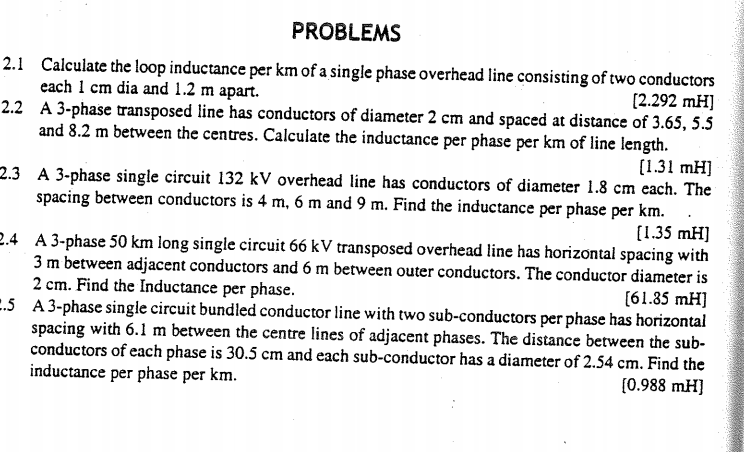 Solved PROBLEMS 2.1 Calculate the loop inductance per km of | Chegg.com