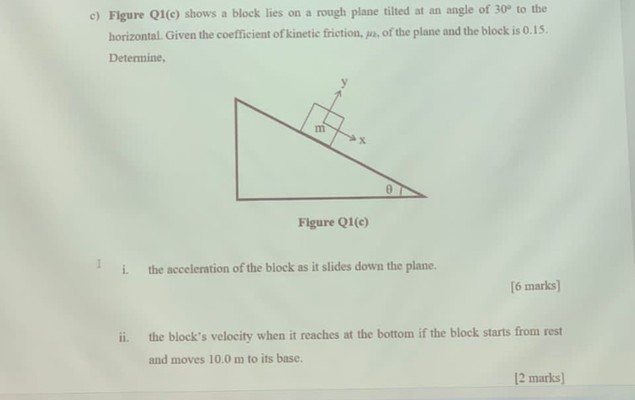Solved c) Flgure Q1(c) shows a block lies on a rough plane | Chegg.com Solved c) Flgure Q1(c) shows a block lies on a rough plane | Chegg.com