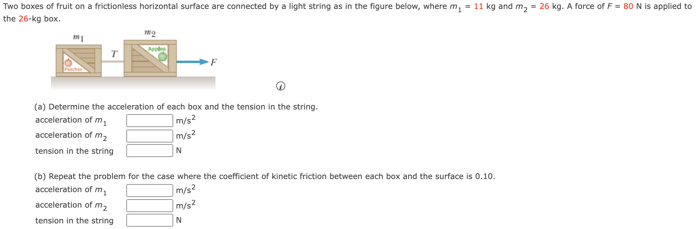 [Solved]: wo boxes of fruit on a frictionless horizontal s