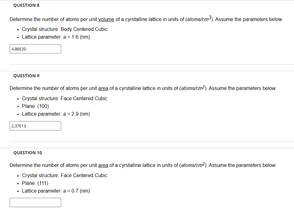Solved Determine the number of atoms per unit volume of a | Chegg.com