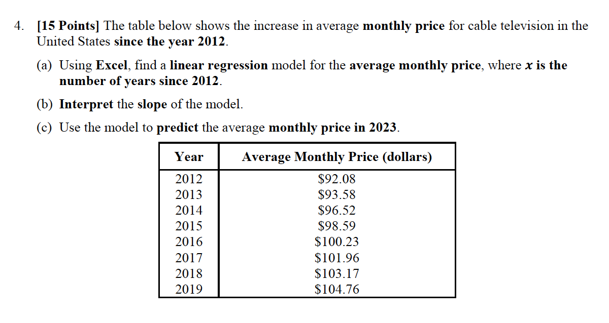 Solved 4. [15 Points] The table below shows the increase in | Chegg.com