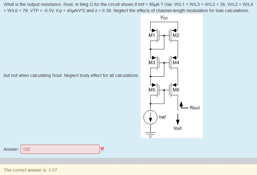 Solved What is the output resistance, Rout, in Meg for the | Chegg.com