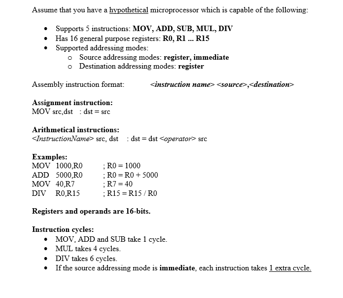 Solved Assume That You Have A Hypothetical Microprocessor 0284
