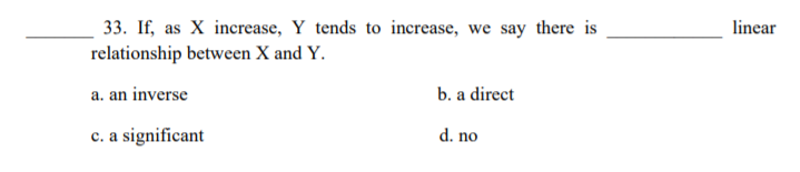 Solved linear 33. If, as X increase, Y tends to increase, we | Chegg.com