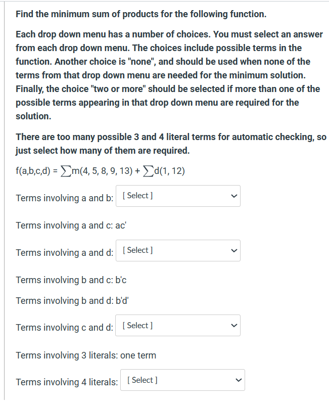 Solved Find the minimum sum of products for the following | Chegg.com