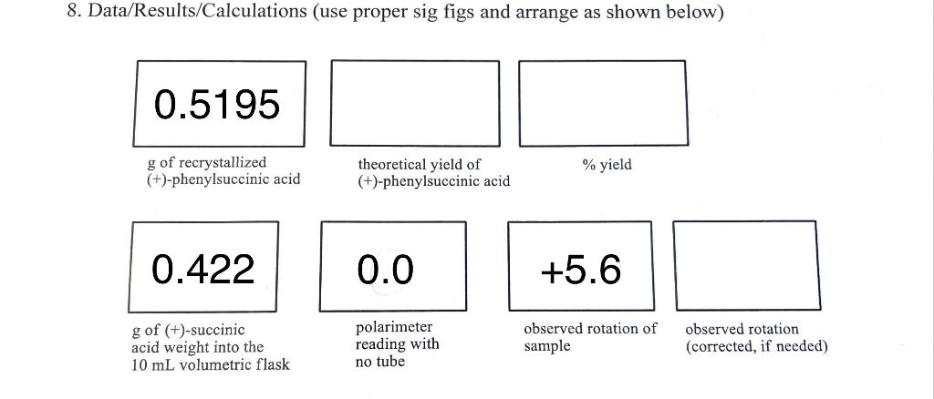 Solved 8. Data/Results/Calculations (use proper sig figs and | Chegg.com