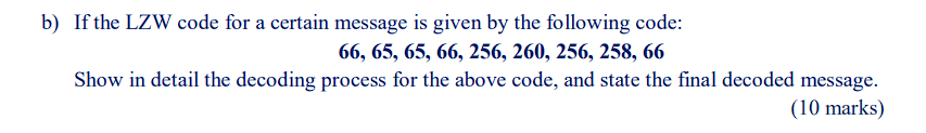 Solved b) If the LZW code for a certain message is given by | Chegg.com