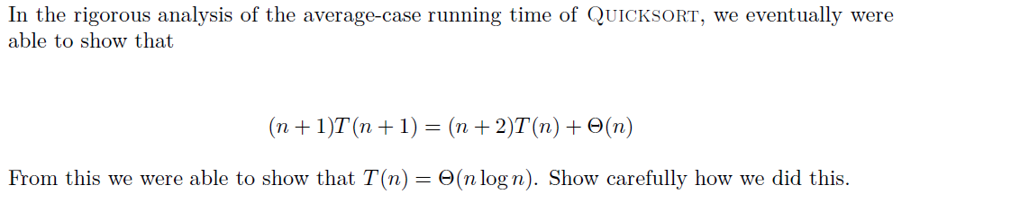 Solved In the rigorous analysis of the average-case running | Chegg.com