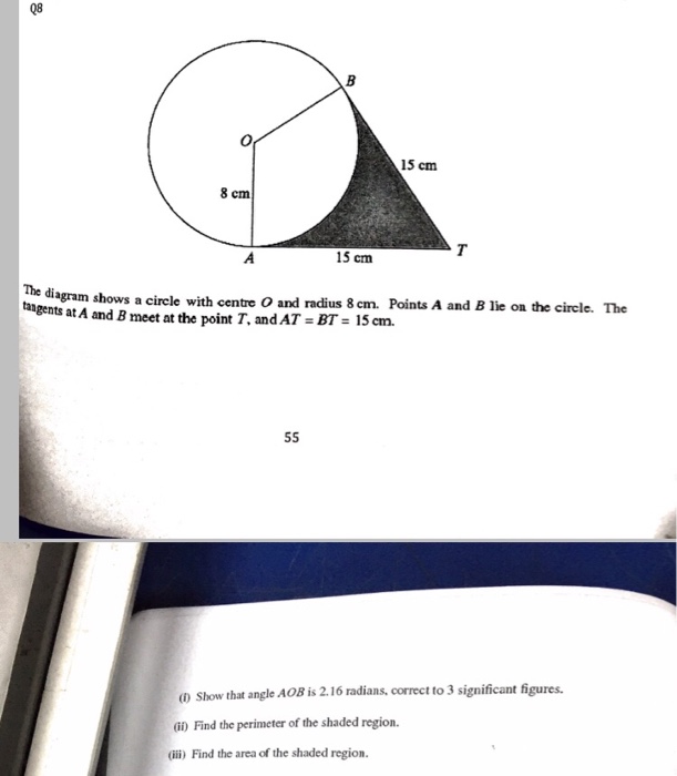 Solved 08 15 cm 8 cm 15 cm he diagram shows a circle with | Chegg.com