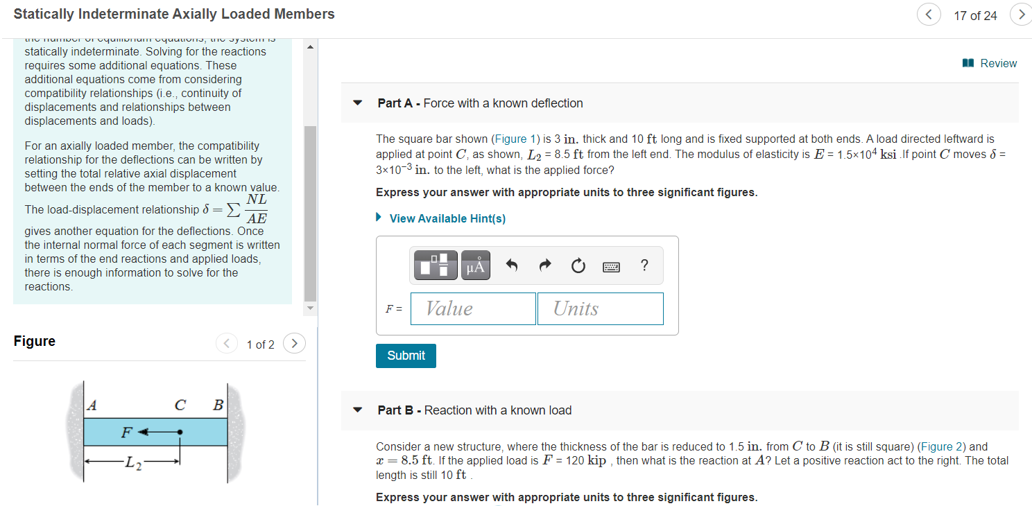 Solved Statically Indeterminate Axially Loaded Members 17 of | Chegg.com