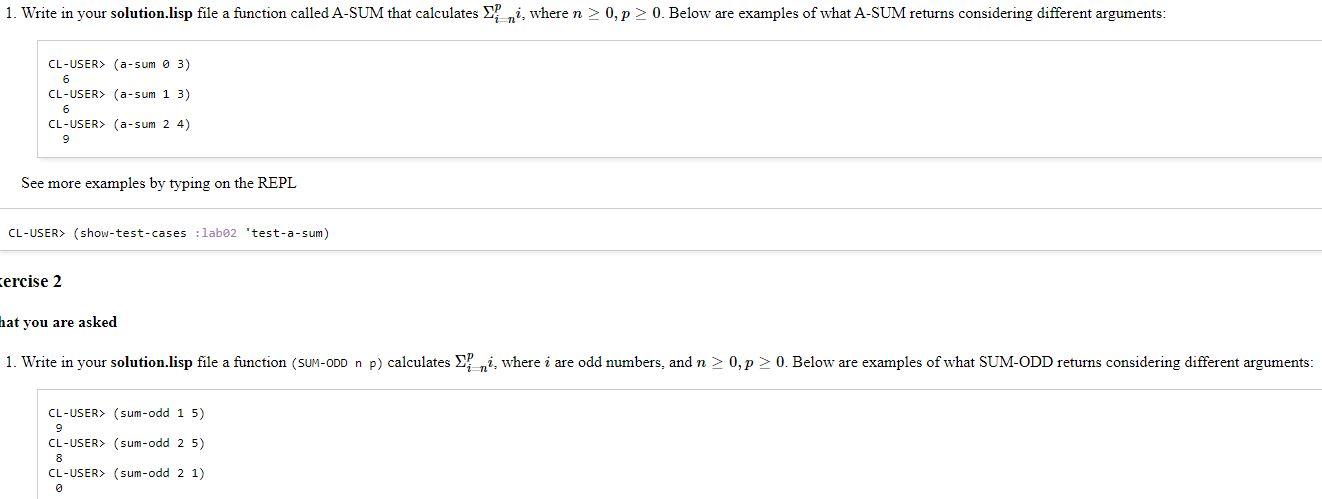 Solved See more examples by typing on the REPL CL-USER> | Chegg.com