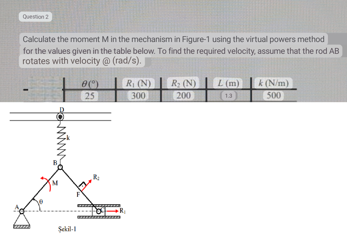 Calculate the moment M in the mechanism in Figure- 1 | Chegg.com