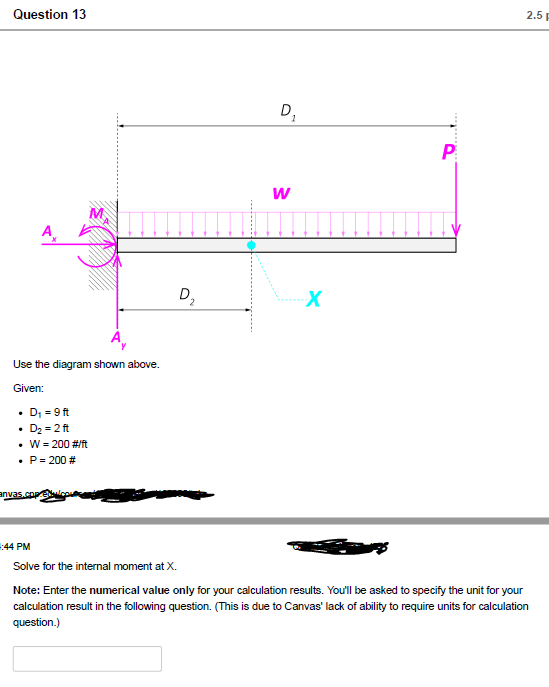 Solved Given: - D1=9ft - D2=1ft - W=400# Solve for the | Chegg.com