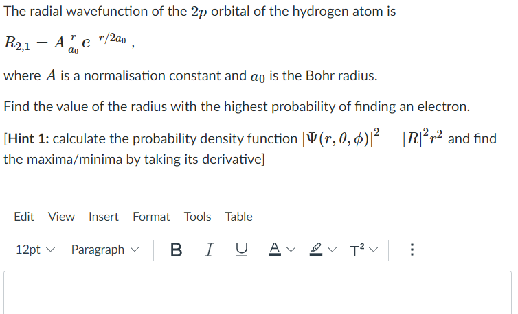 Solved The radial wavefunction of the 2p orbital of the | Chegg.com
